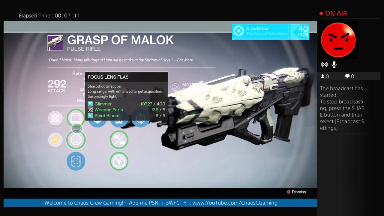 CCG | T-3WFC's Live: Destiny Grasp of Malok Farming ep2 - YouTube