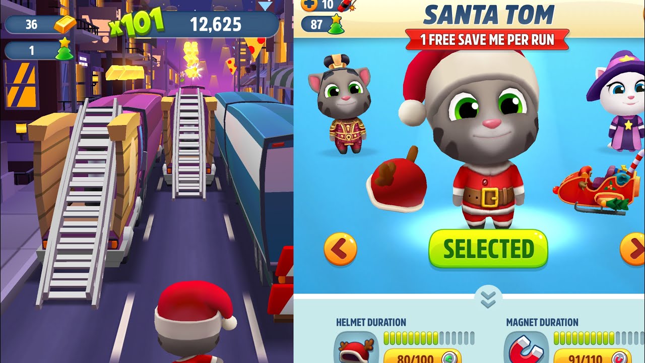 Talking Tom Gold Run Playing As Santa Tom - YouTube