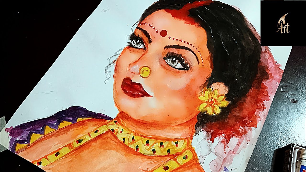 Watercolor Potrait Painting/ A beautiful Indian married women face😍/How ...