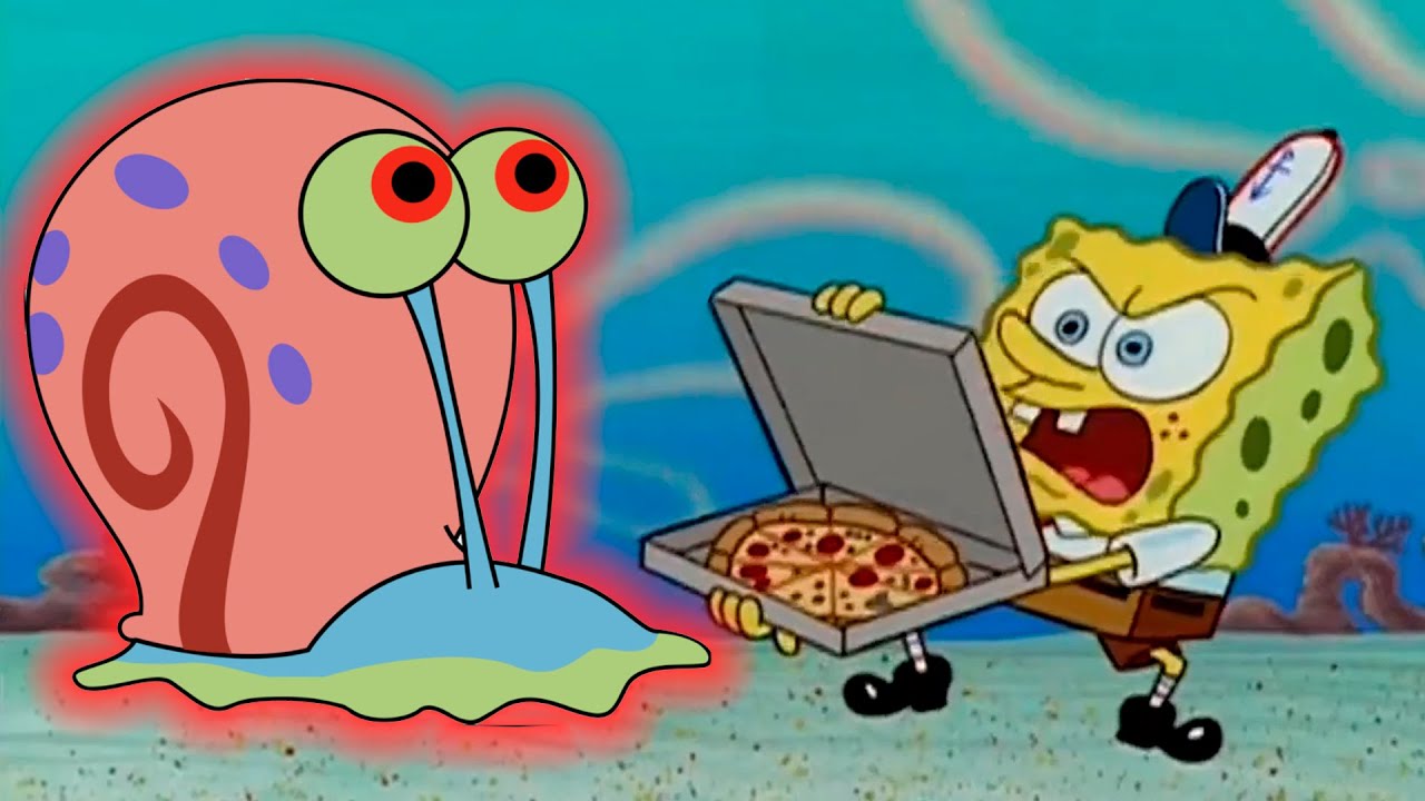 Gary the Snail trying to get a pizza from Spongebob - YouTube