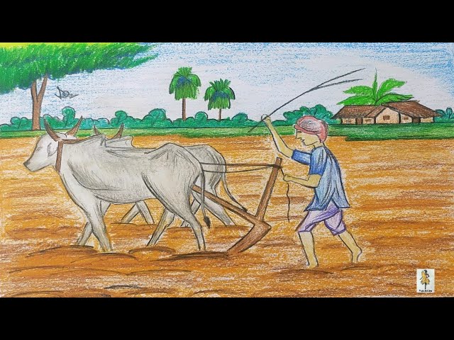 Farmers Working In The Field Drawing Farmers Working The Field