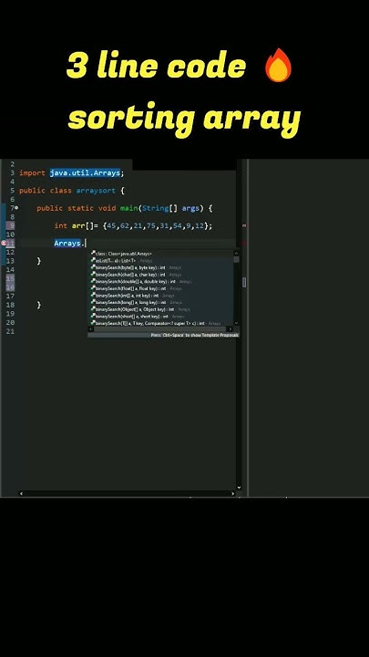 Sorting Arrays In 45sec 3 Line Code On Eclipse 🔥💯 Shorts Array