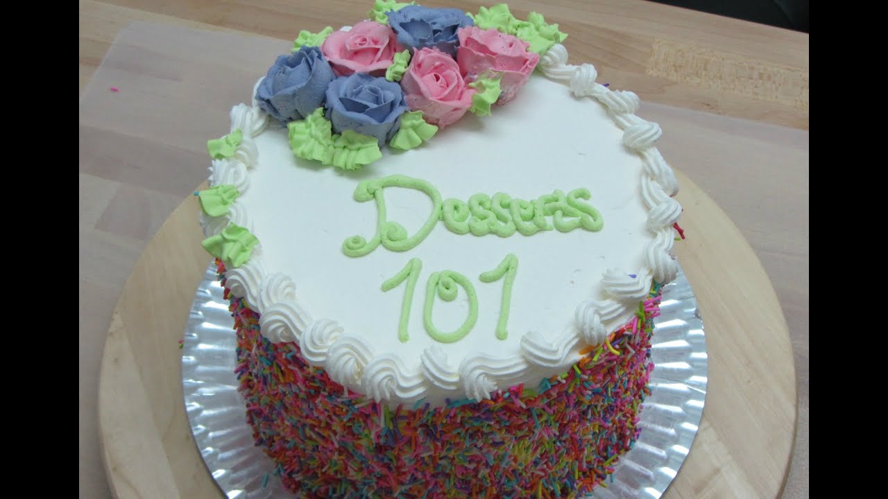 How To Decorate a Cake with Confetti & Cream Roses - YouTube