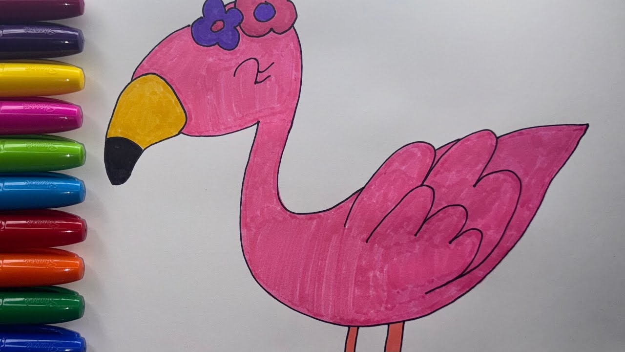 Draw cute Flamingo, Coloring for kids and Toddlers - YouTube