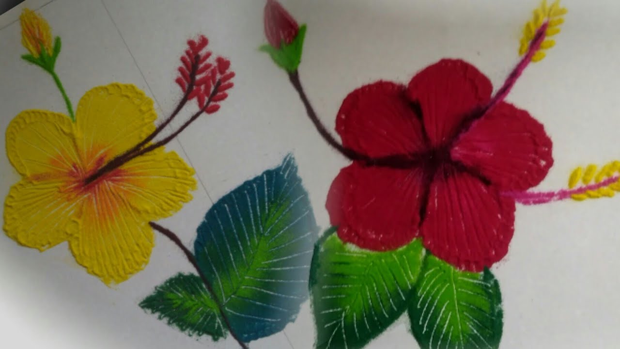 Hibiscus flowers, गुड़हल का फूल, red & yellow hibiscus flower rangoli ...