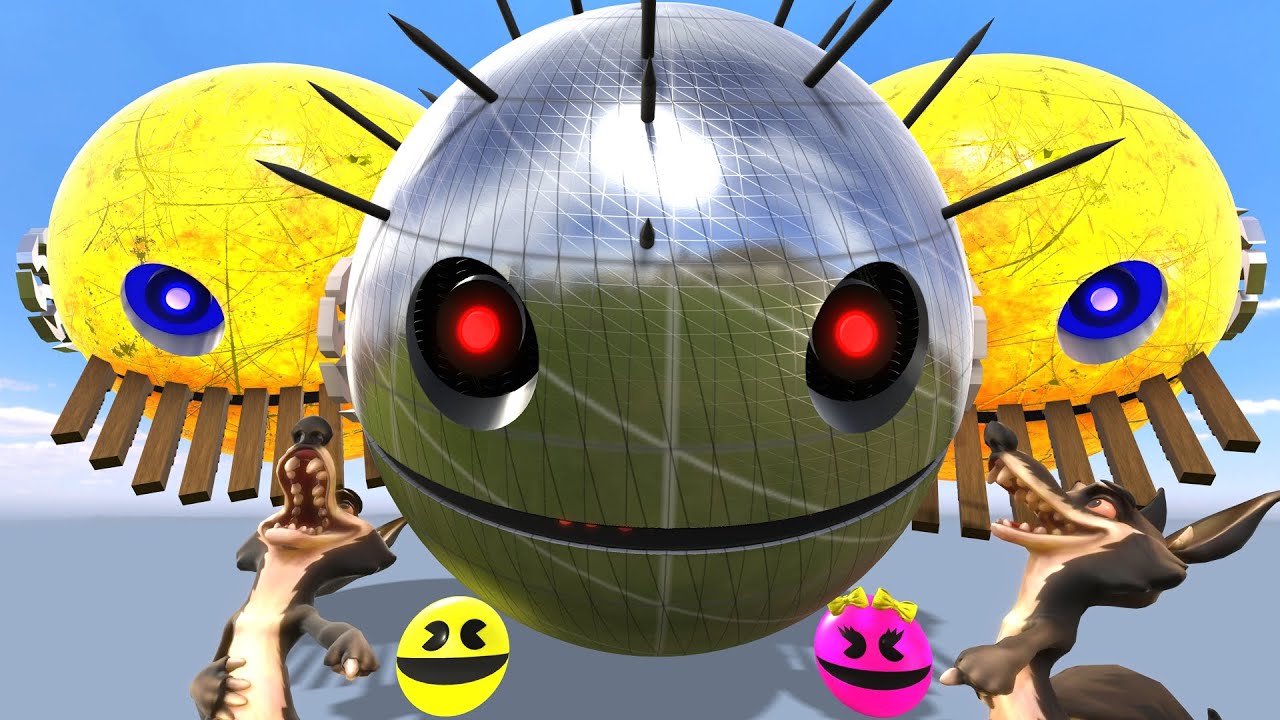 Pacman & Ms-Pacman & Robot Pacman VS Spiky Monster Pacman & Catcartoon ...