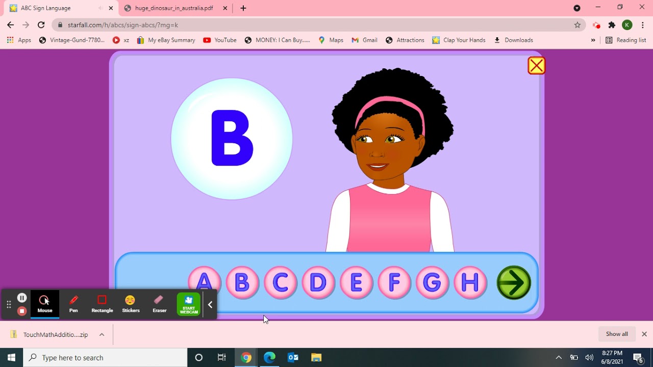 Class Meeting:6/8/21 Starfall Motion Song/June Calendar/ABC's "B" & N2Y ...