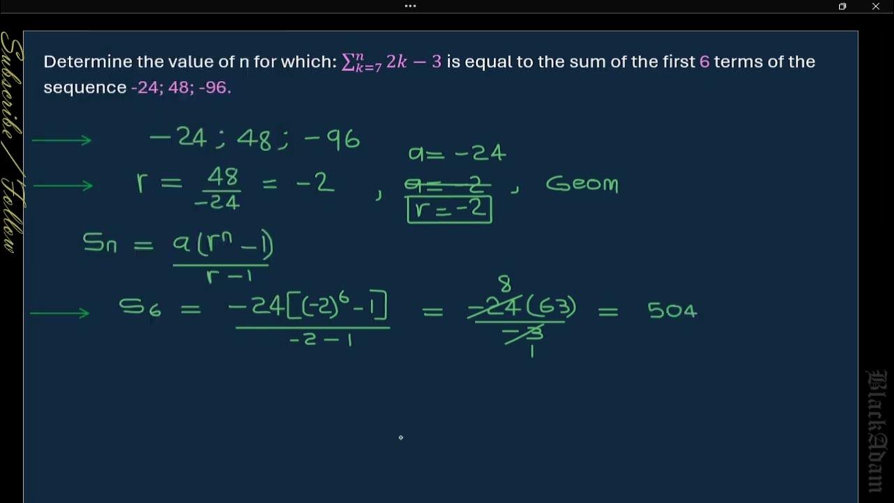 Evaluating sigma notation, determining sum of n terms by first figuring out what sequence it is ...
