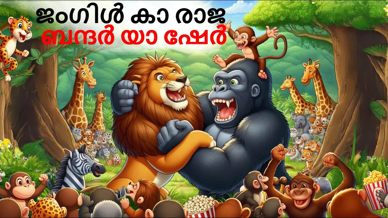 Malayalam Stories ജംഗിൾ കാ രാജ ബന്ദർ യാ ഷേർ | Animals Story | Malayalam ...