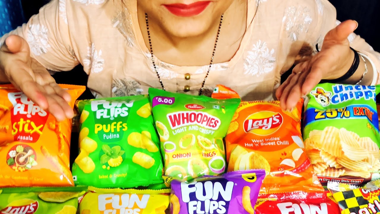 ASMR | FUN FLIPS + CHIPS + PUFFCORN | #maniiasmr #chipsasmr #funflips ...