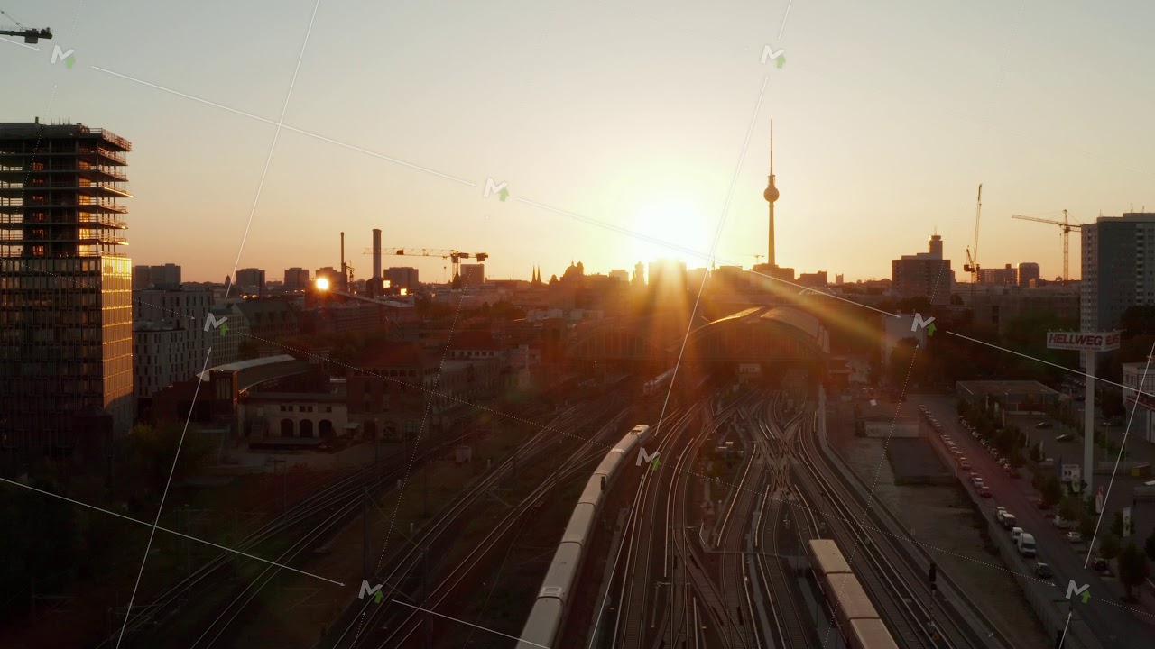 AERIAL: Flight over Berlin, Germany Ostbahnhof Central Train Station ...