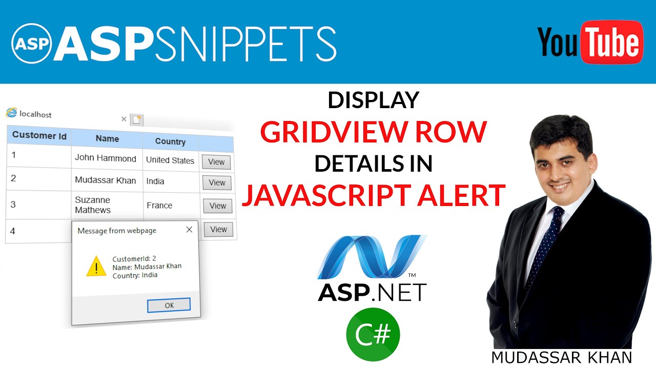Display Gridview Row Details In Javascript Alert Message Box Using C In Aspnet Youtube