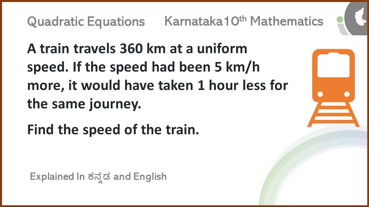 Find the speed of the train | Q8 - Ex 10.3 | Quadratic Equations | In ...