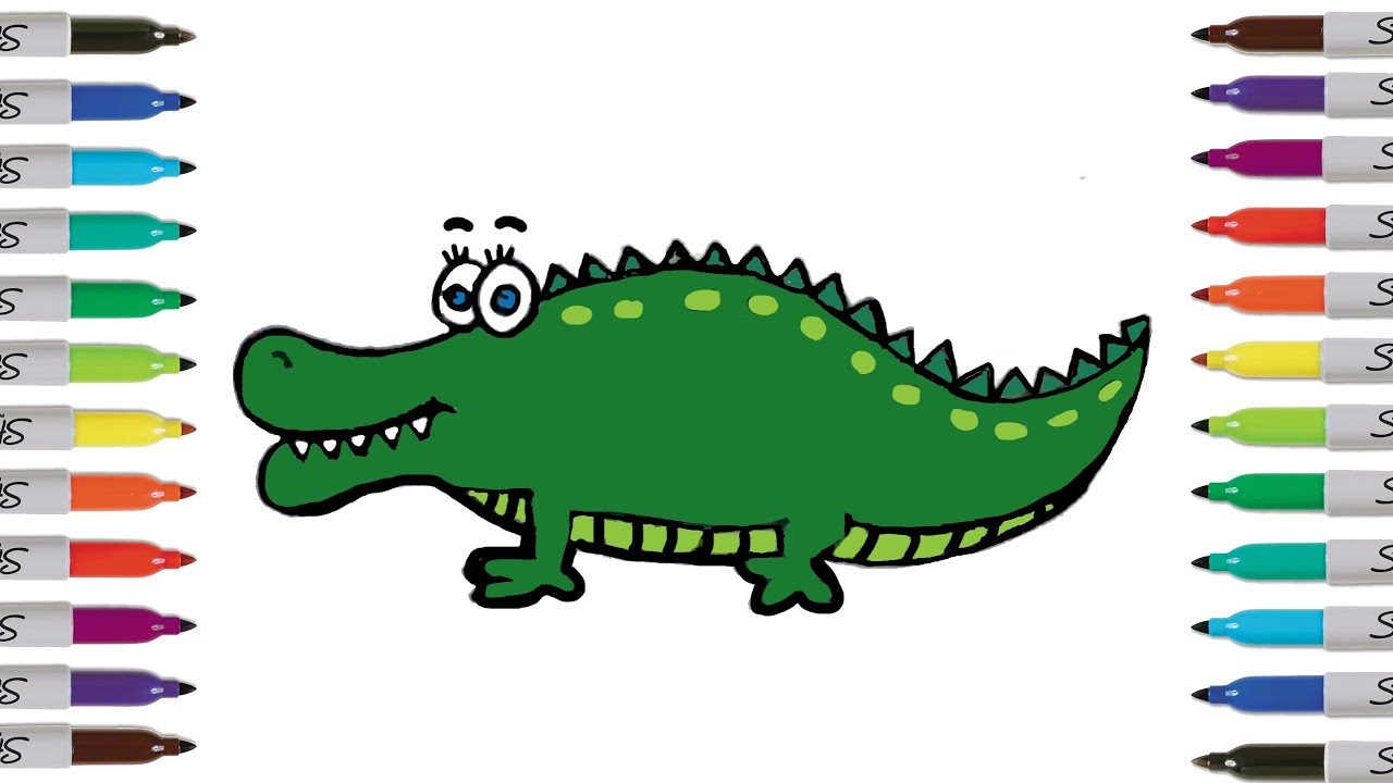 How to draw a crocodile EASY & SLOWLY step by step for kids and ...
