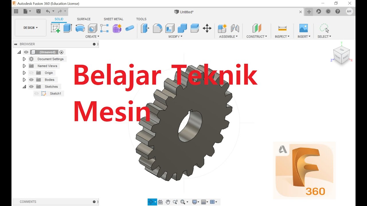 Dasar Gambar dengan Autodesk Fusion360 (Dasar 2D bagian 2:Roda Gigi ...