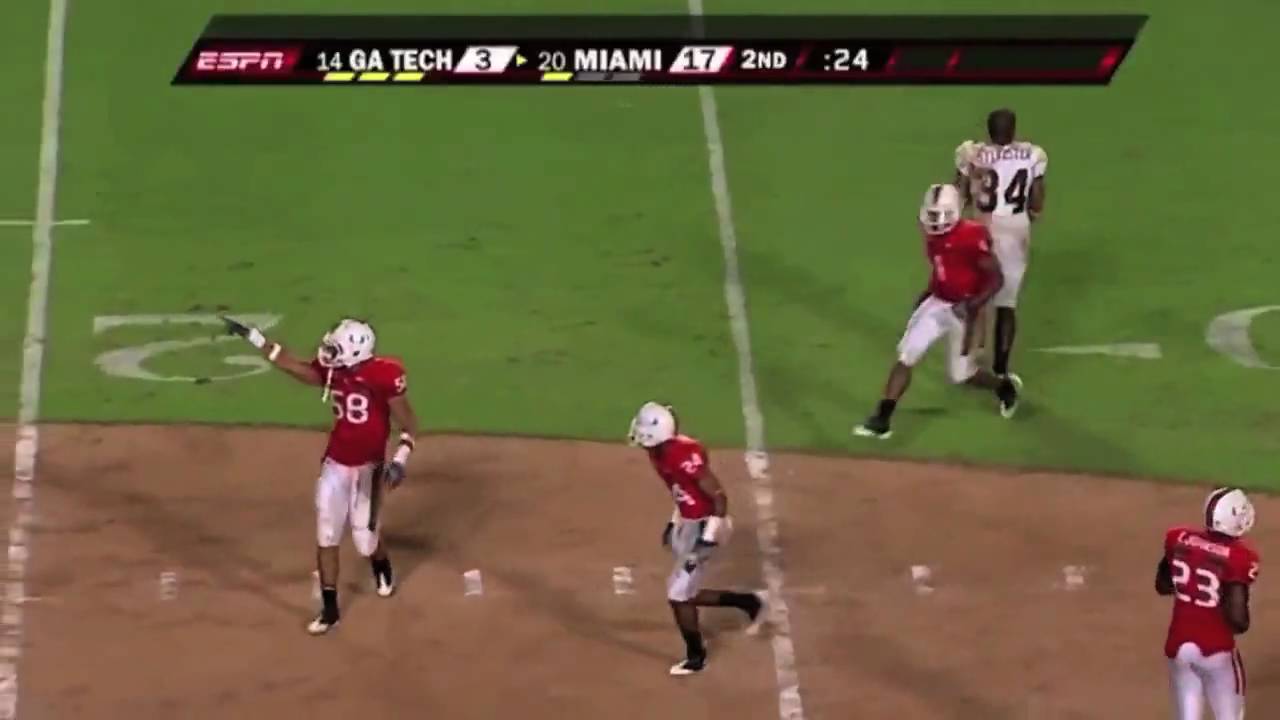 Miami Hurricanes - Huge Hit!!! Georgia Tech player gets laid out by ...