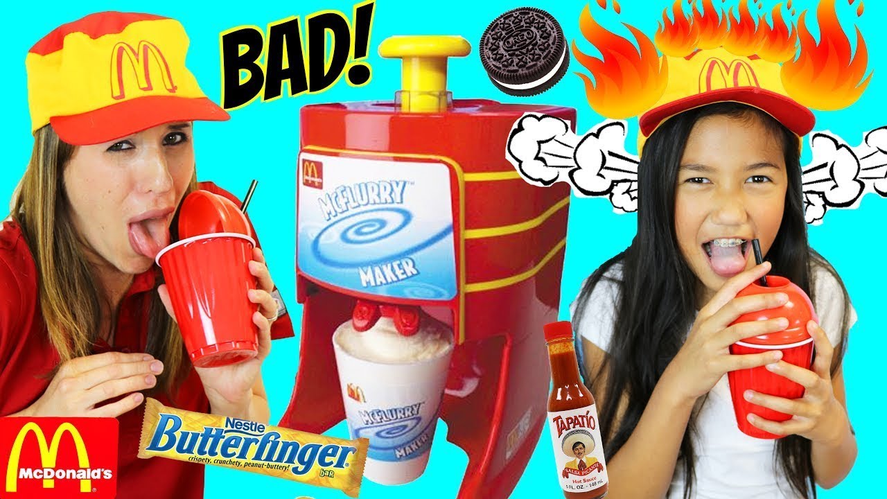 McDonalds McFlurry Maker DIY Ice Cream Challenge GROSS FLAVORS & Spicy ...