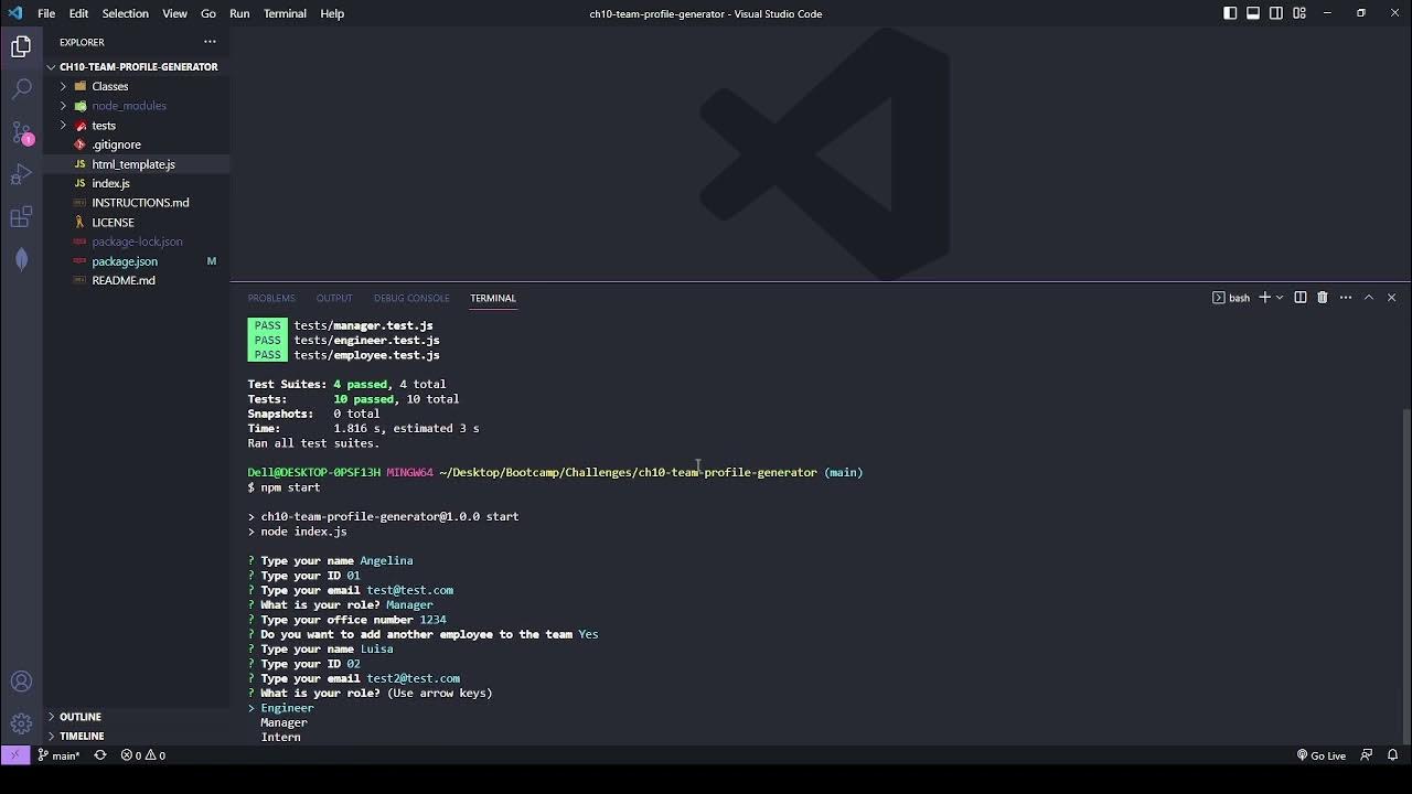 Team Profile Generator using node.js and express.js - YouTube