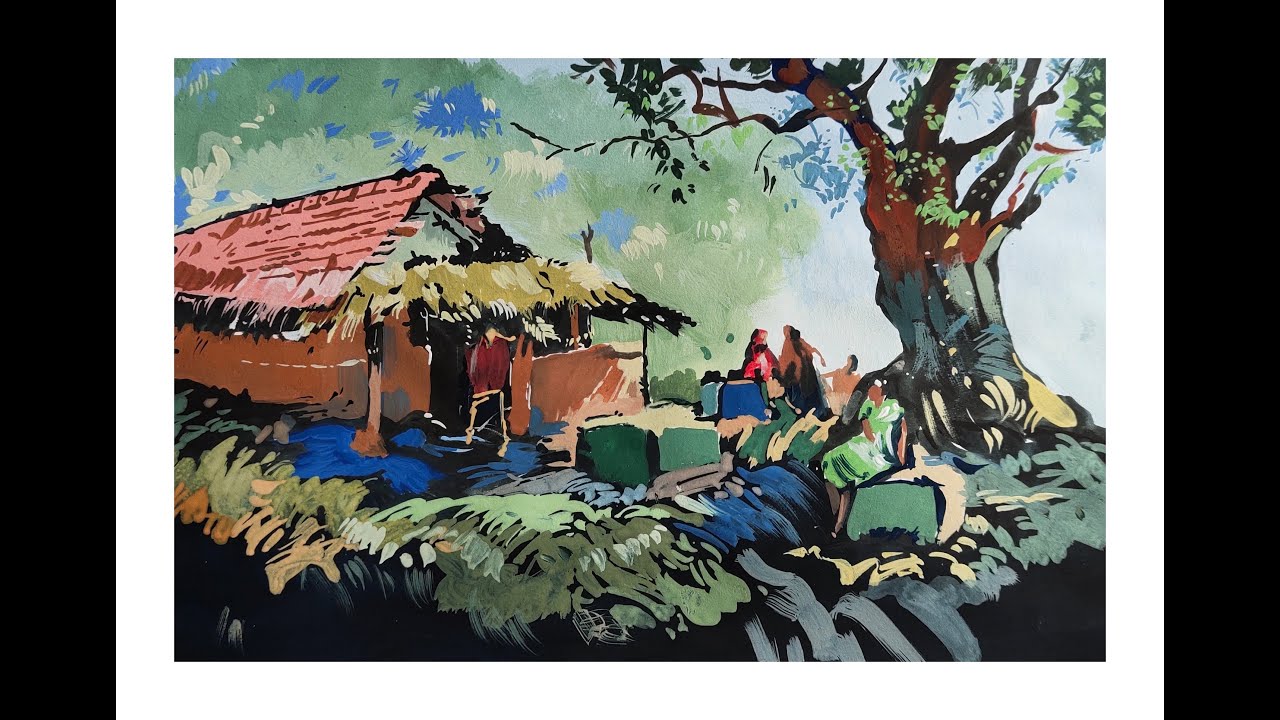 Beautiful Landscape Painting done in poster color - YouTube