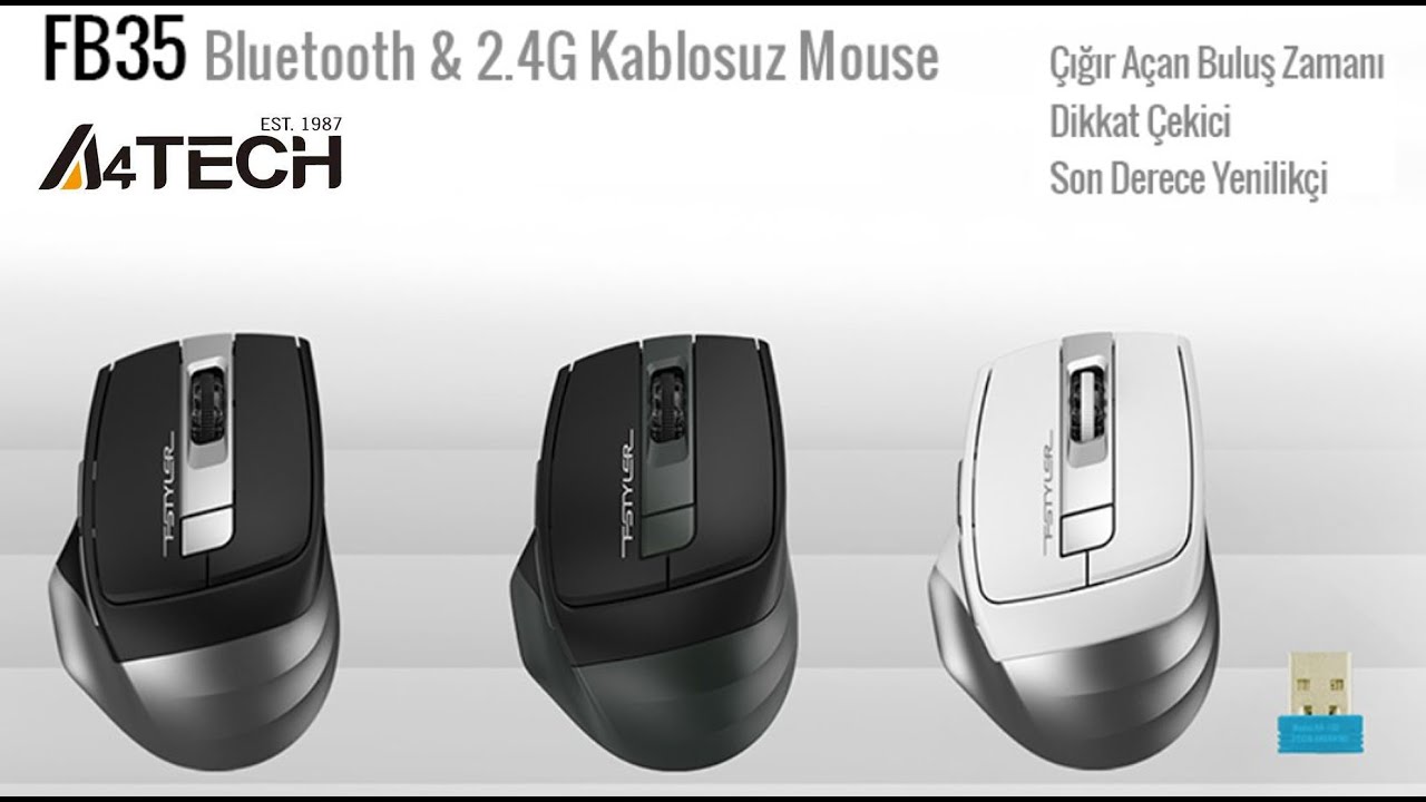 A4 Tech FB35 Fstyler Bluetooth & 2 4G Kablosuz Optik Mouse - YouTube