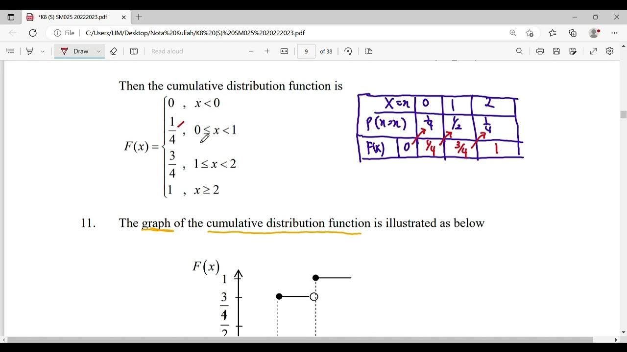 N81 K2 Discrete Random Variable Cumulative Distribution Function Fx Youtube