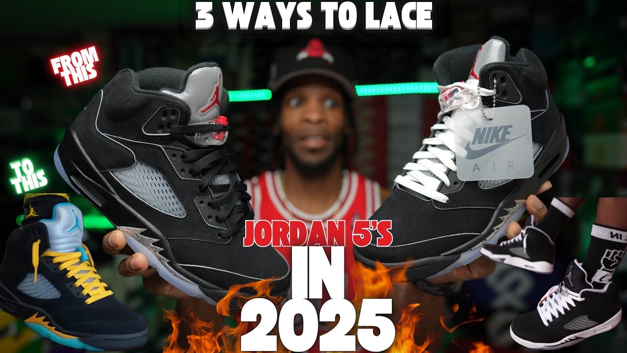 HOW I LACE MY JORDAN 5'S IN 2025!! 3 WAYS WITH ON FEET! - YouTube