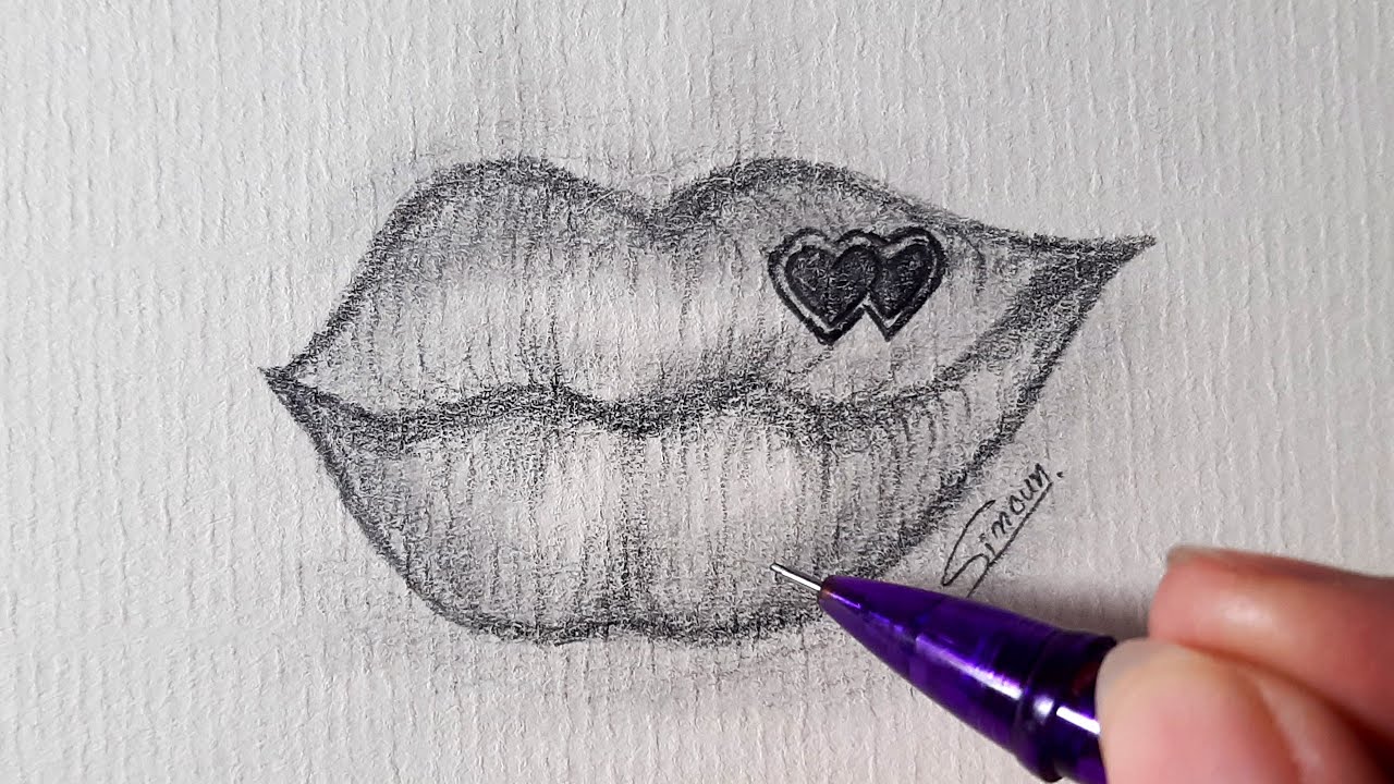 How to draw cute lip -pencil sketch | Sinoun Drawing - YouTube