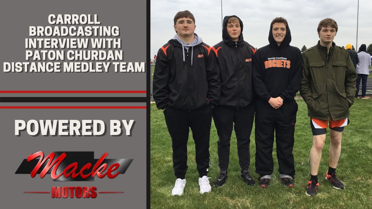 Tyler Brunner talks with the Paton Churdan Distance Medley team at East ...
