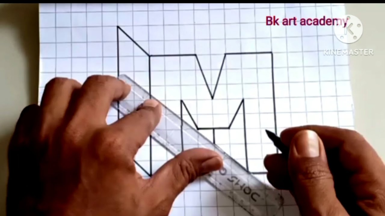How to draw 3d letter M with graph paper very easy.bk art academy ...