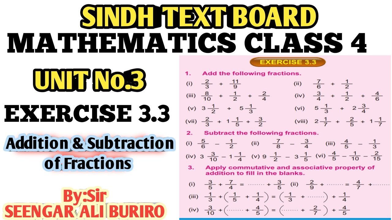 Addition of Fractions | Subtraction of Fractions | Exercise 3.3 Math ...