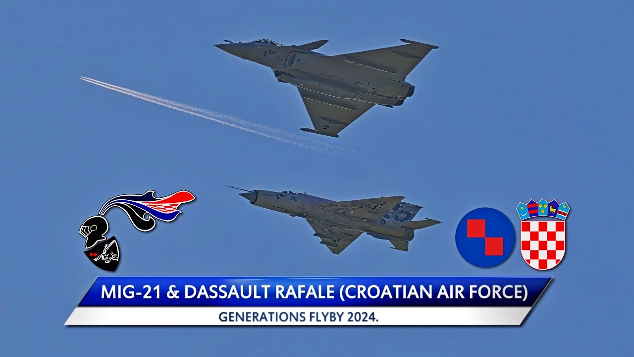 🇭🇷MiG-21 & Dassault Rafale (Croatian Air Force) Generations Flyby 2024 ...