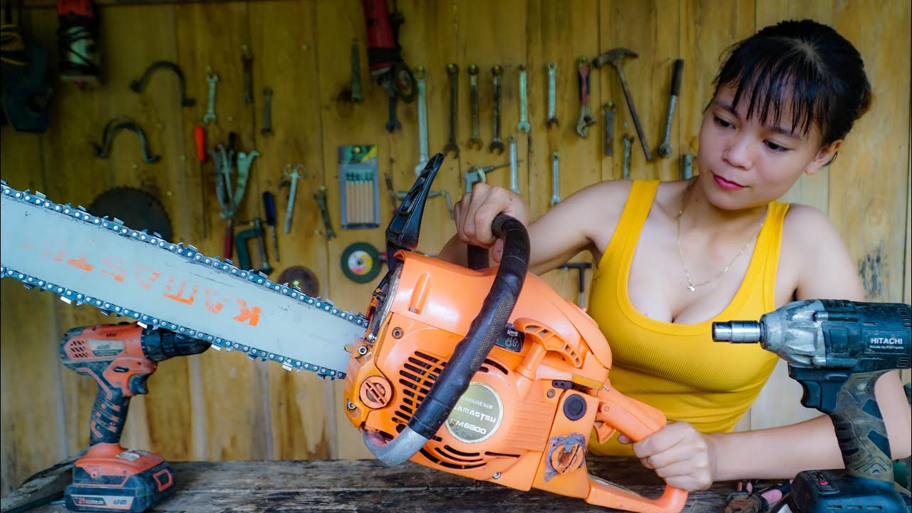 Beautiful Girl Fixing Broken Chainsaw | Repair, Maintenance and ...