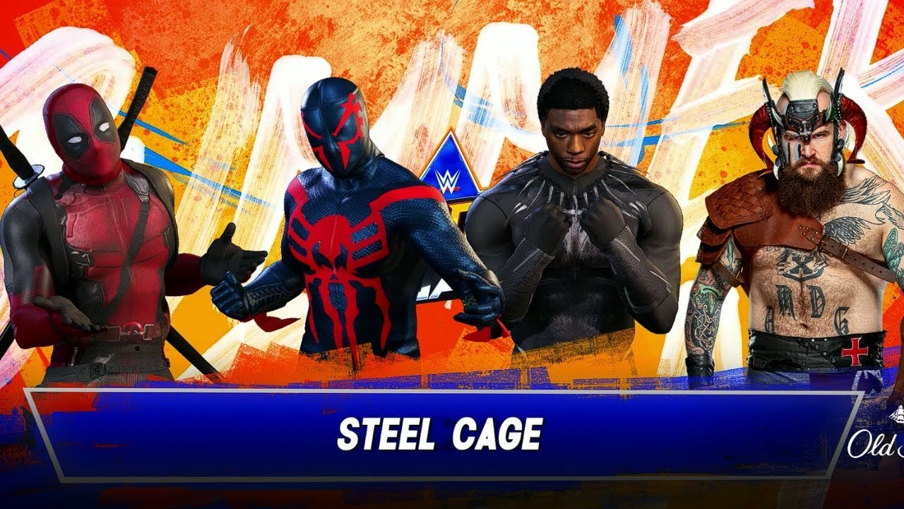 Deadpool Vs Spiderman Vs Black Panther Vs Erik | Steel Cage Match | WWE ...