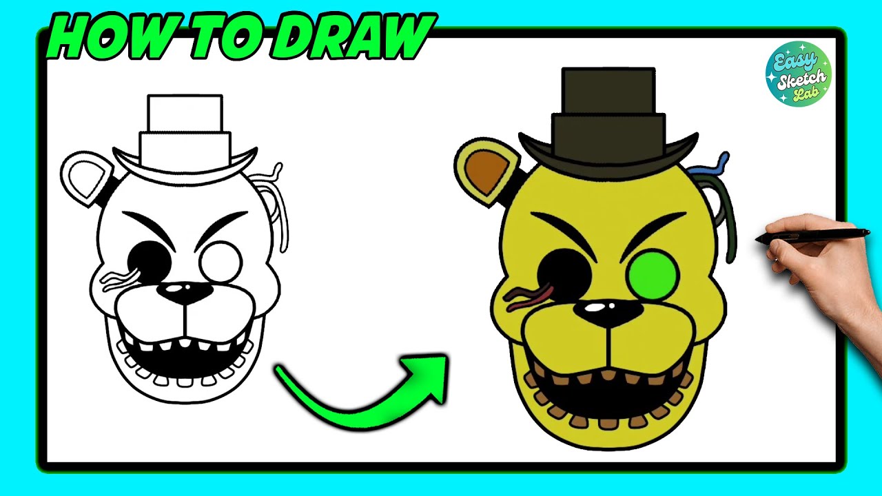 How to Draw Golden Freddy | Step-by-Step Tutorial - YouTube