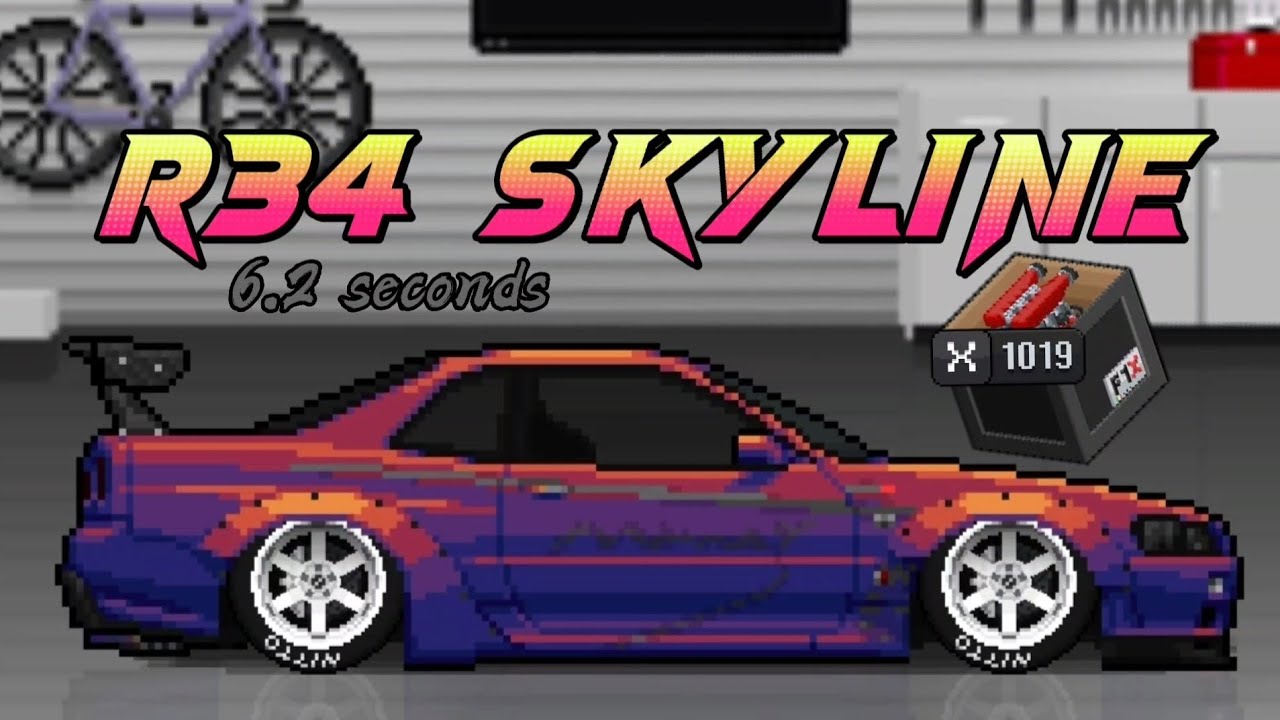 R34 SKYLINE(6.2seconds)PIXEL CAR RACER - YouTube