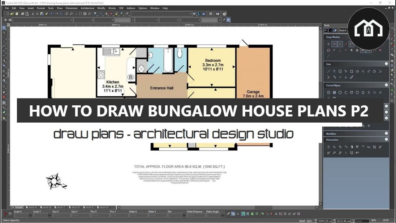How To Draw Bungalow House Plans With TurboCAD - Part 2 | Bungalow ...