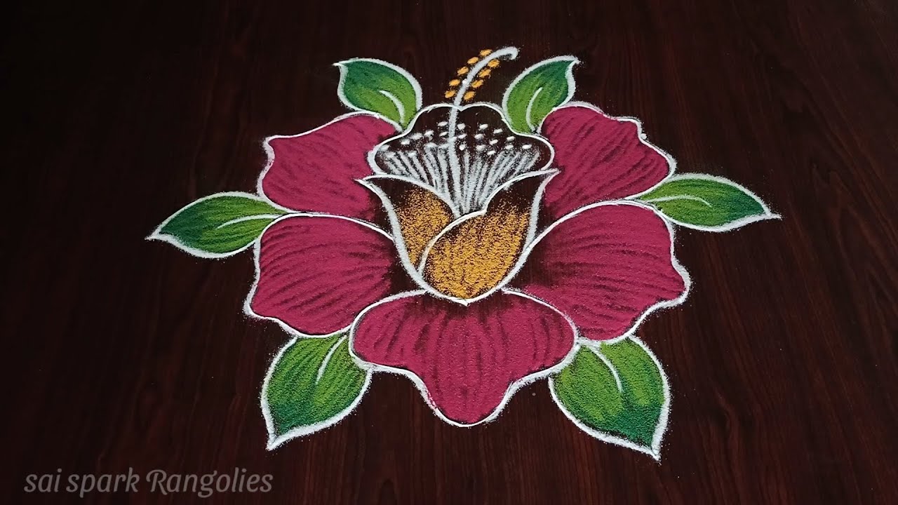 colourful flower rangoli | small poo kolam | 5 dots easy kolam ...