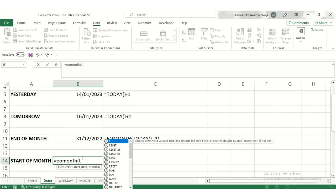 Go Getter Excel S23e02 The Date Functions Youtube