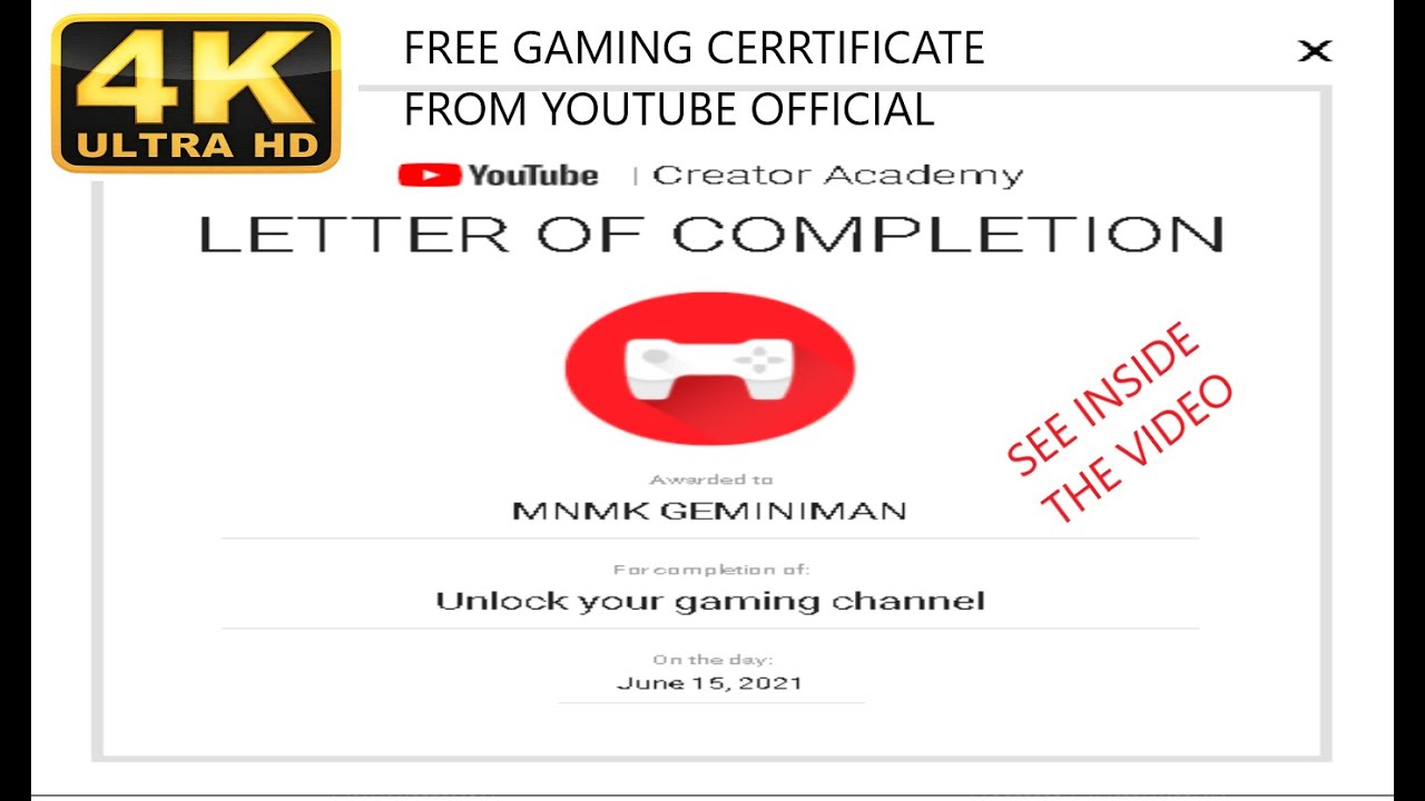 YOUTUBE GAMING CERTIFICATE FREE EASY STEPS TO GET CHECK INSIDE THIS ...