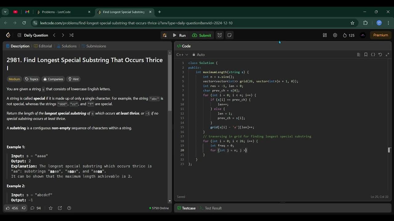 Day 125: Find Longest Special Substring That Occurs Thrice I | LeetCode Daily Vibes - YouTube