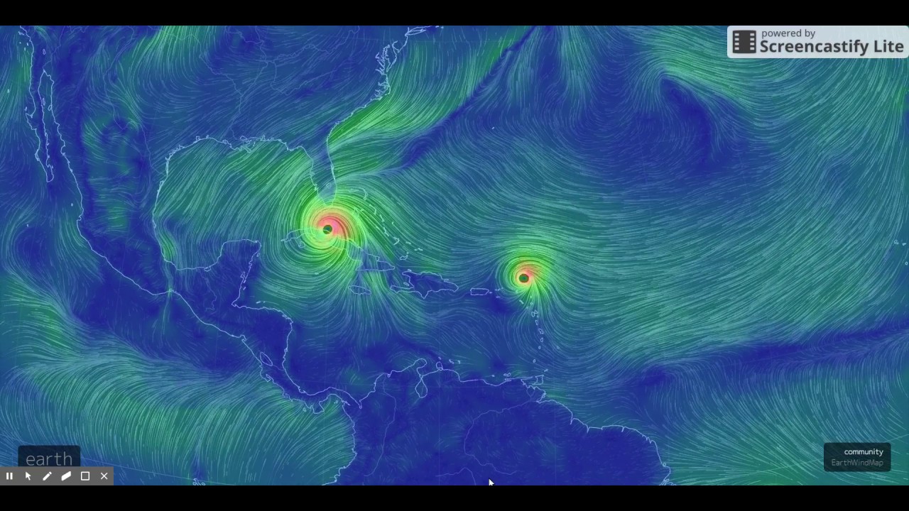 Hurricane Irma and Jose, animated wind diagram - 00.00 GMT 10 Sept 17 ...