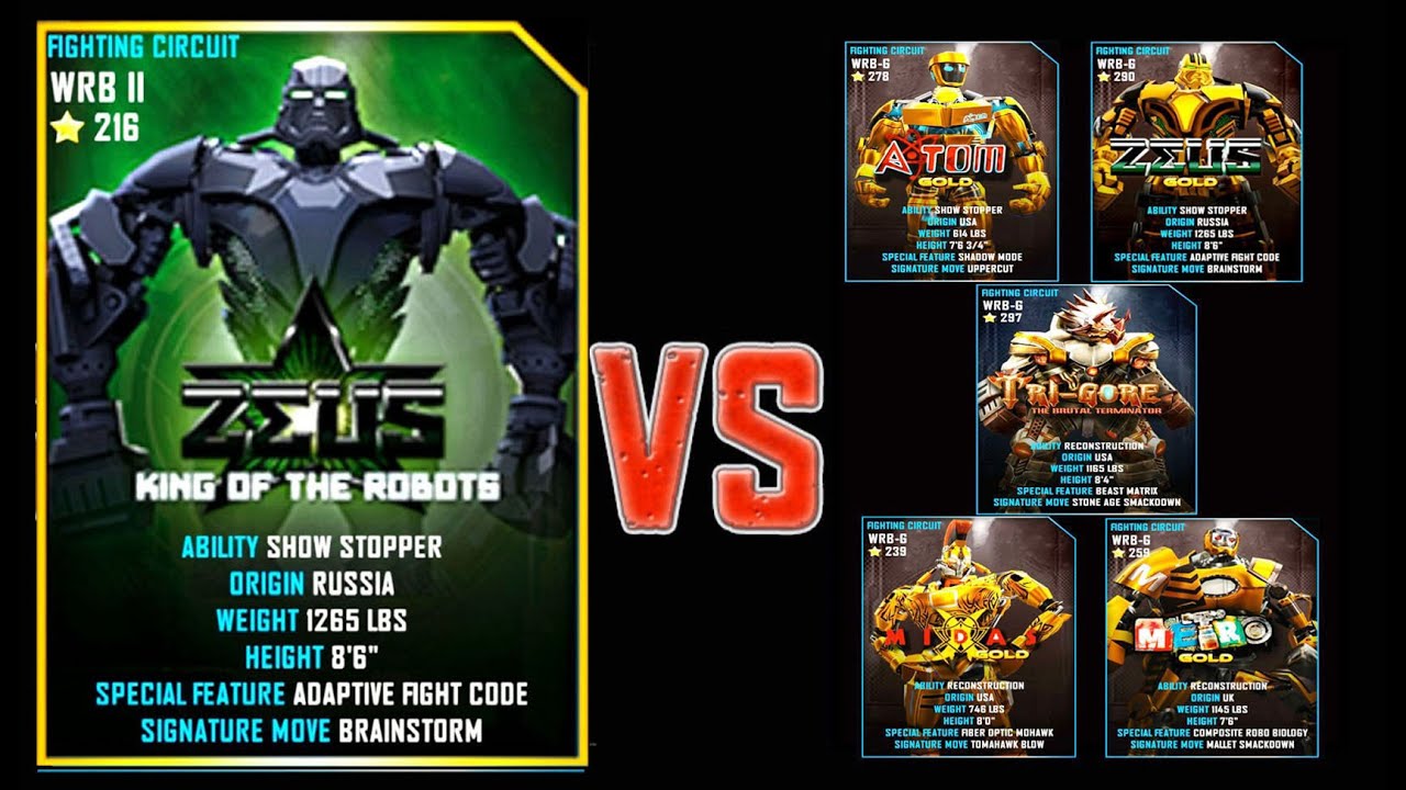 Real Steel WRB FINAL ZEUS (CHAMPION) VS GOLD ROBOTS Series of fights ...