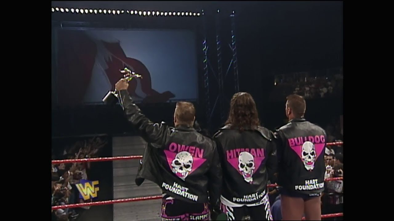 Stone Cold Steve Austin attacks Hart Foundation during Canadian ...