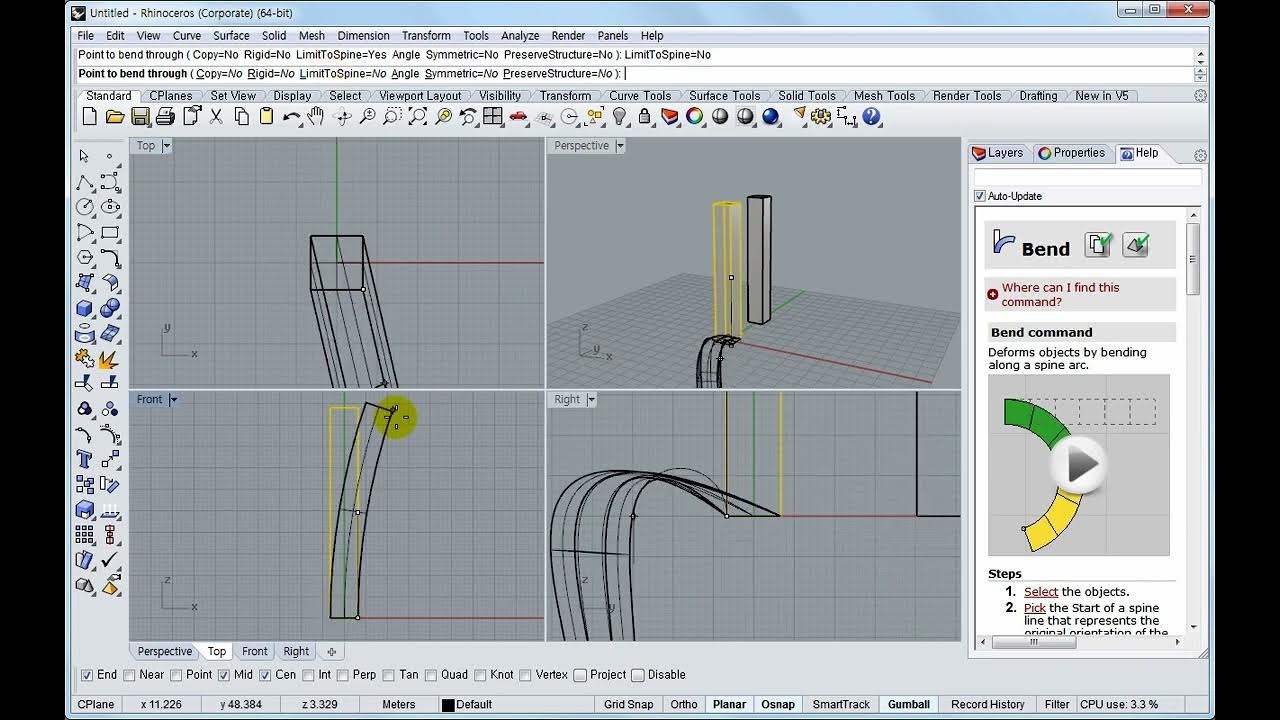 Rhino 3D 강좌 - 168. Bend - YouTube