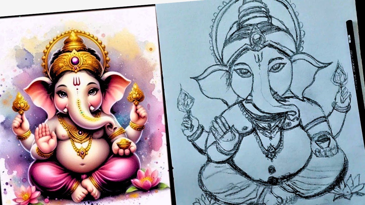 Drawing Ganapathi || Easy Ganesh Drawing || Free Hand Drawing 🎨🎨 - YouTube