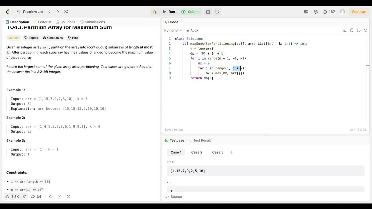 Leetcode Dcc February 2024 Day 03 1043 Partition Array For Maximum Sum Youtube