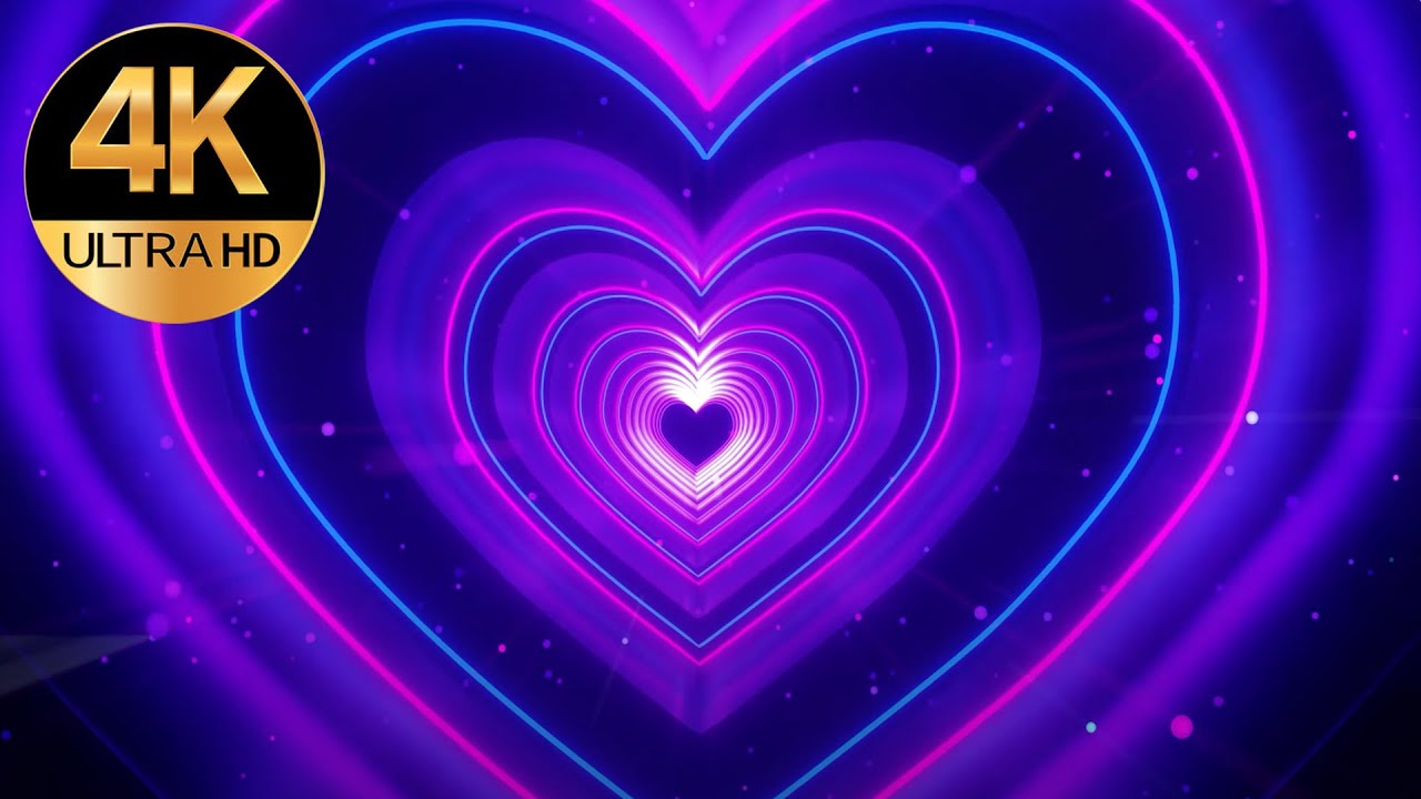 3 hour Neon Lights Heart Motion Background || Neon Light Heart Tunnel ...