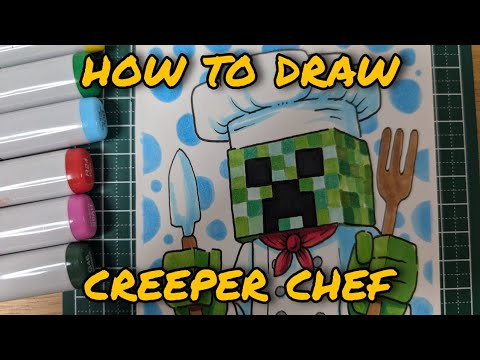 Drawing a Minecraft Creeper as a Chef! | Copic Marker Art - YouTube