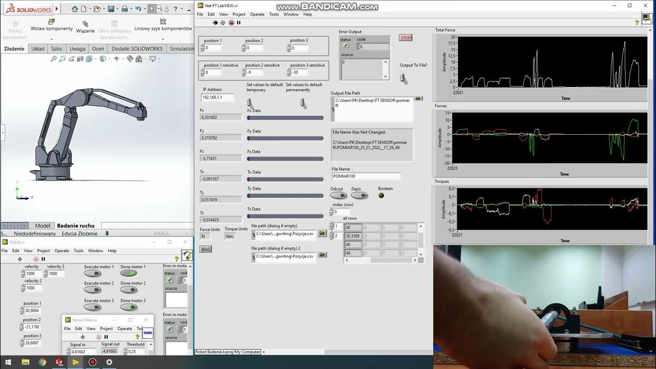 Real-time simulation of a robot arm using Solidworks and LabVIEW, with a force sensor as the ...
