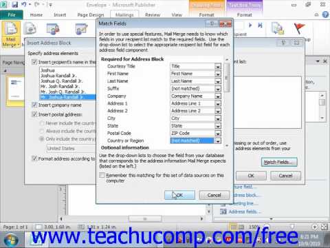 Publisher 2010 Tutorial Inserting and Deleting Merge Fields Microsoft ...